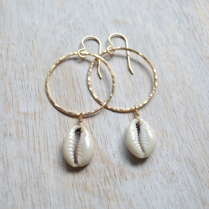 Cowrie Shell Earrings, Cowrie Hoop Earrings, Gold Hoop Earrings, Shell ...