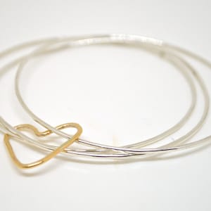 Multi Bracelet Set, Floating Heart Bangles, Sterling Bangle Set, Triple ...