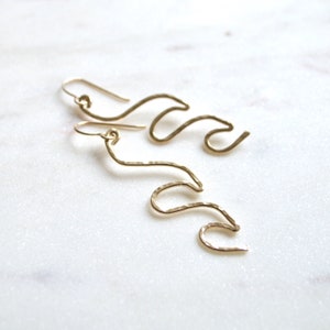 Ocean Wave Earrings Gold or Sterling, Dangling Wave Earrings, Double ...