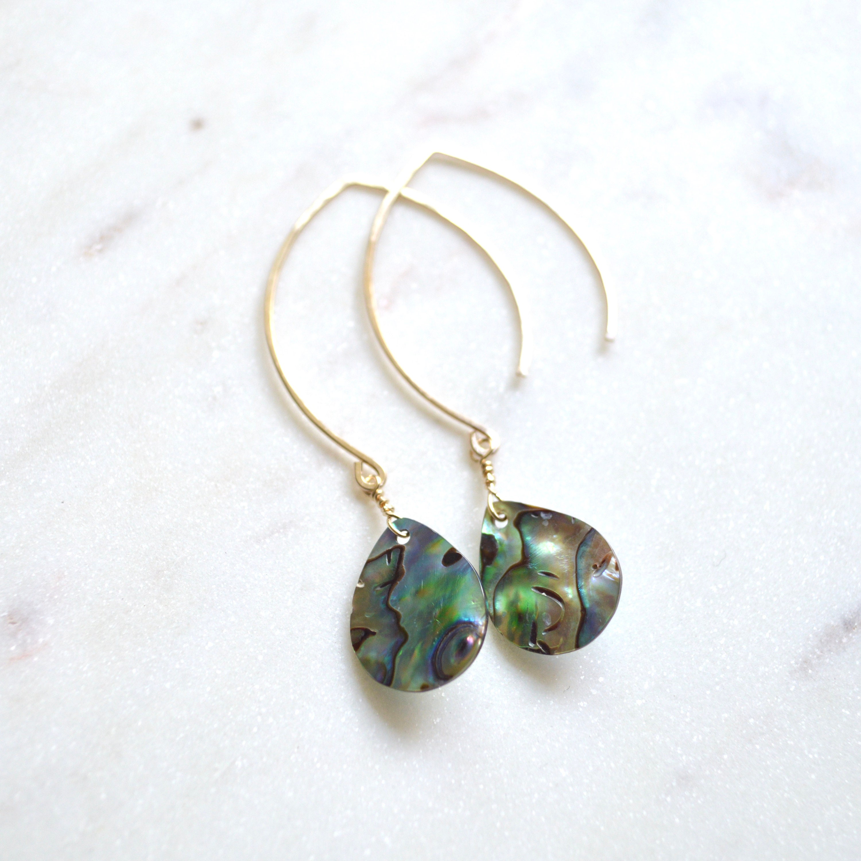 Paua Shell Earrings, Teardrop Shell Earrings, Gold Hook Earrings - Etsy