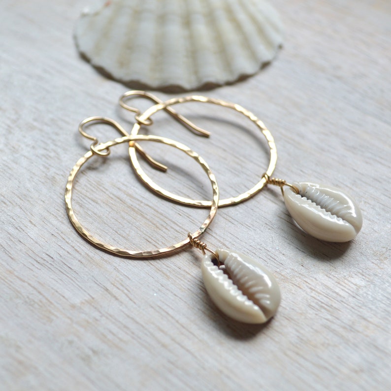 Cowrie Shell Earrings, Cowrie Hoop Earrings, Gold Hoop Earrings, Shell ...