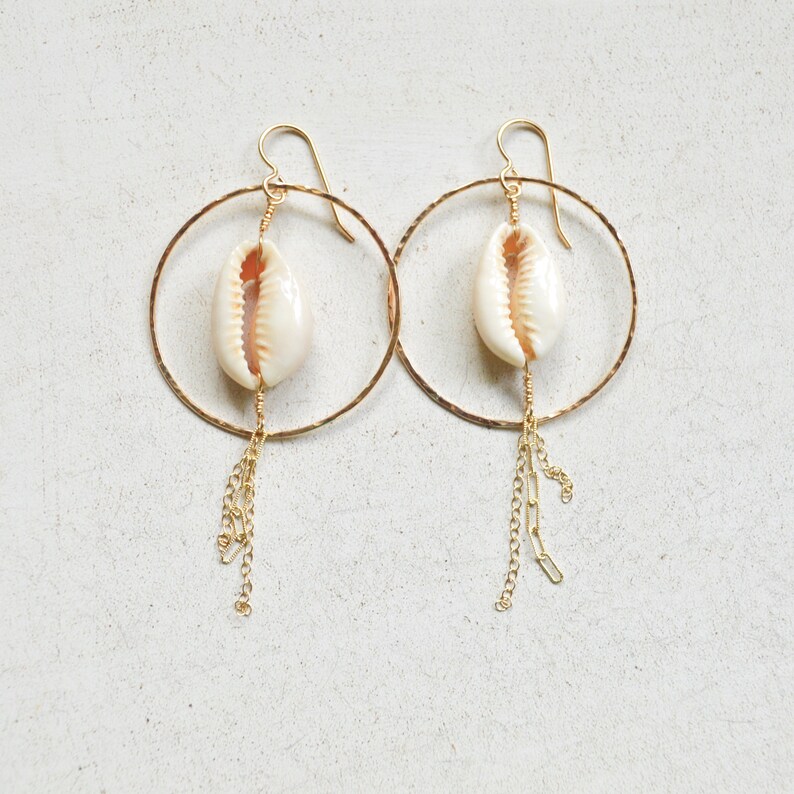 Cowrie shell earrings Gold chain hoops Cowrie shell hoop | Etsy