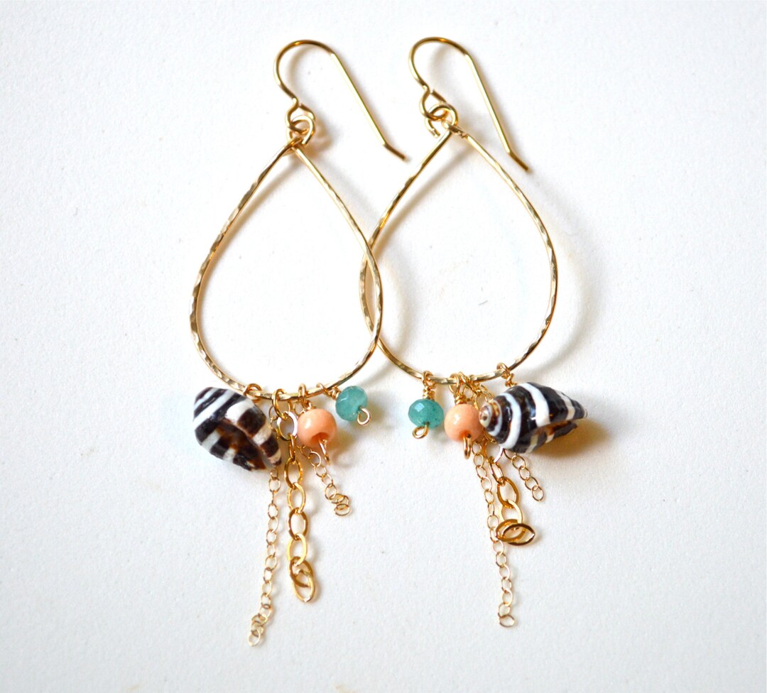 Shell Earrings Gold, Gold Teardrop Earrings, Dangling Teardrop Earrings ...