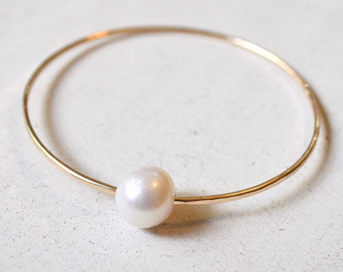 Sterling Silver Peacock Pearl Bangle, Silver Stacking Bracelet Pearl ...