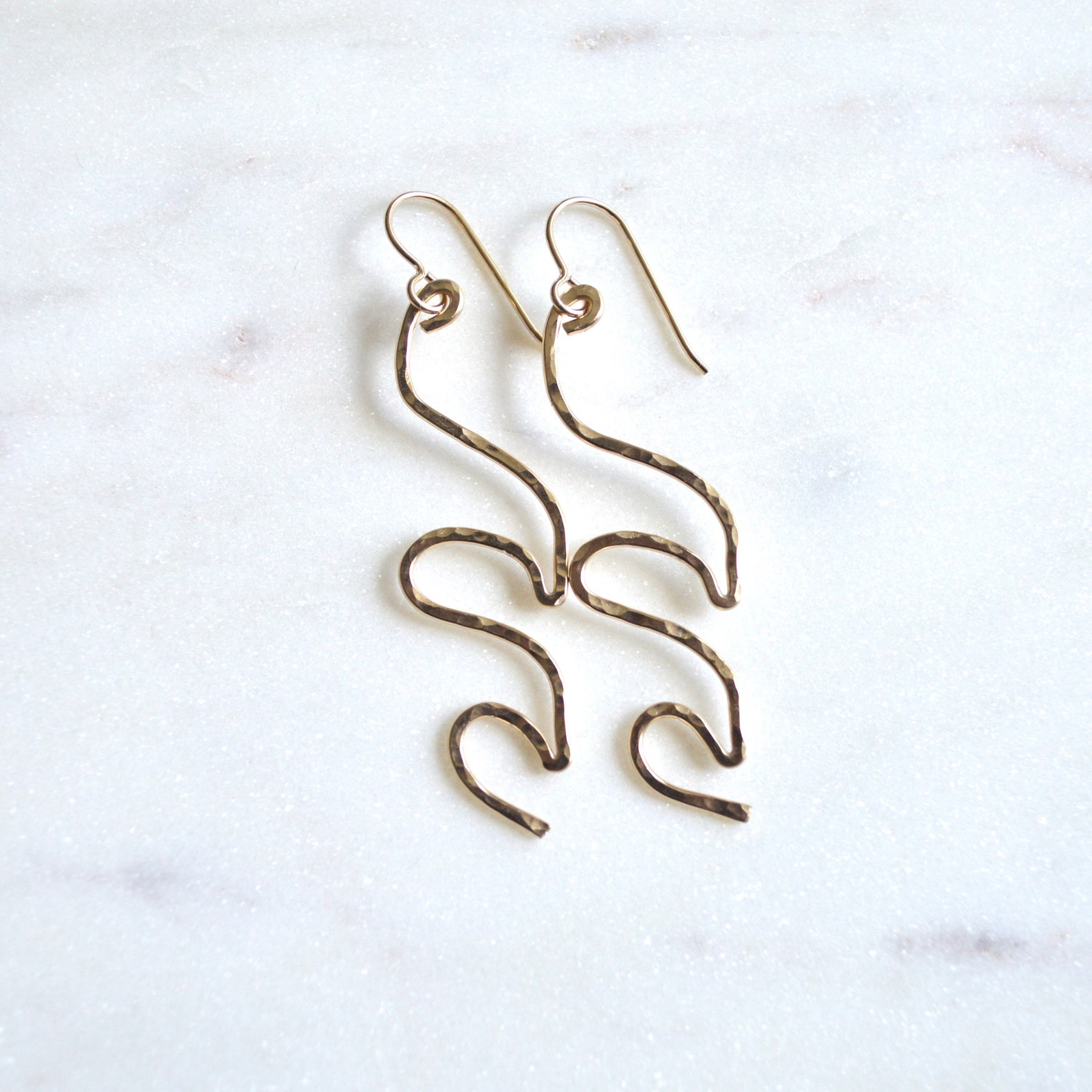 Ocean Wave Earrings Gold or Sterling, Dangling Wave Earrings, Double ...