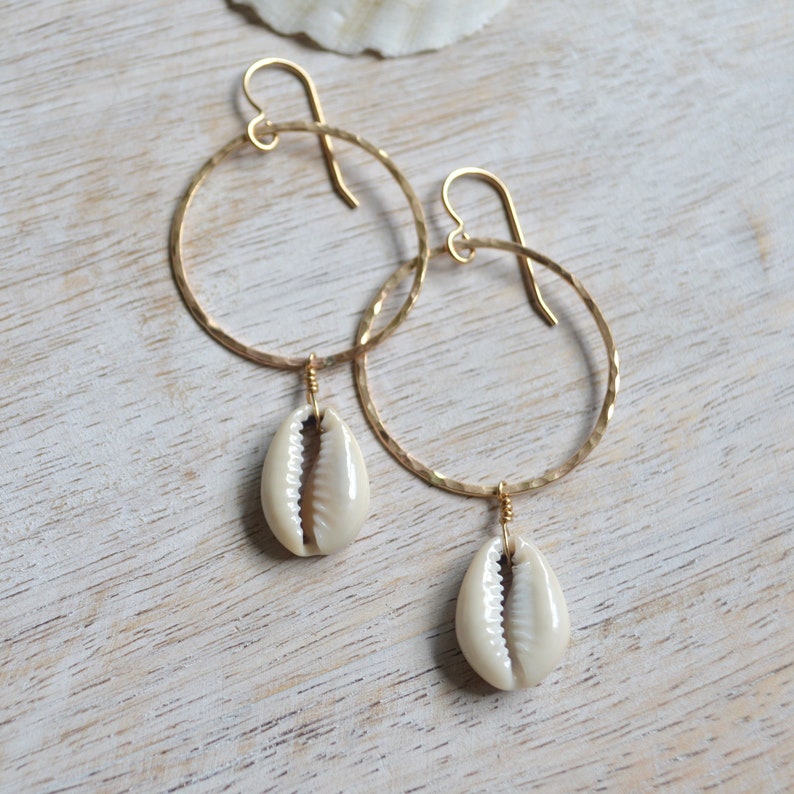 Cowrie Shell Earrings, Cowrie Hoop Earrings, Gold Hoop Earrings, Shell ...