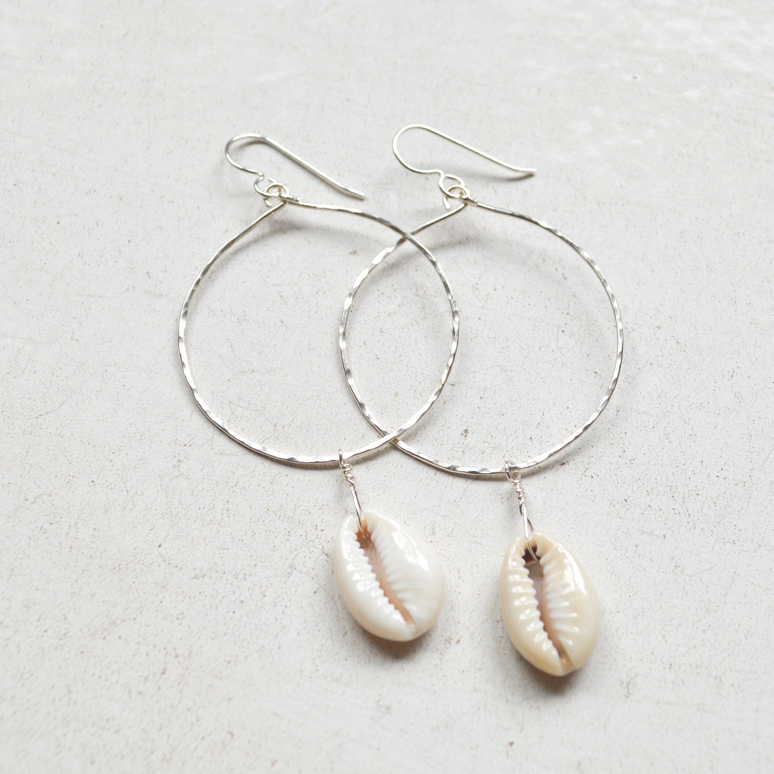 Cowrie Shell Hoops in Sterling Cowrie Hoop Earrings | Etsy