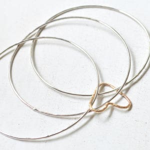 Multi Bracelet Set, Floating Heart Bangles, Sterling Bangle Set, Triple ...