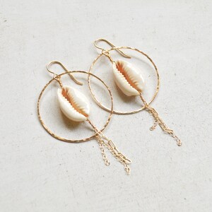 Cowrie Shell Earrings, Gold Chain Hoops, Cowrie Shell Hoop Earrings ...