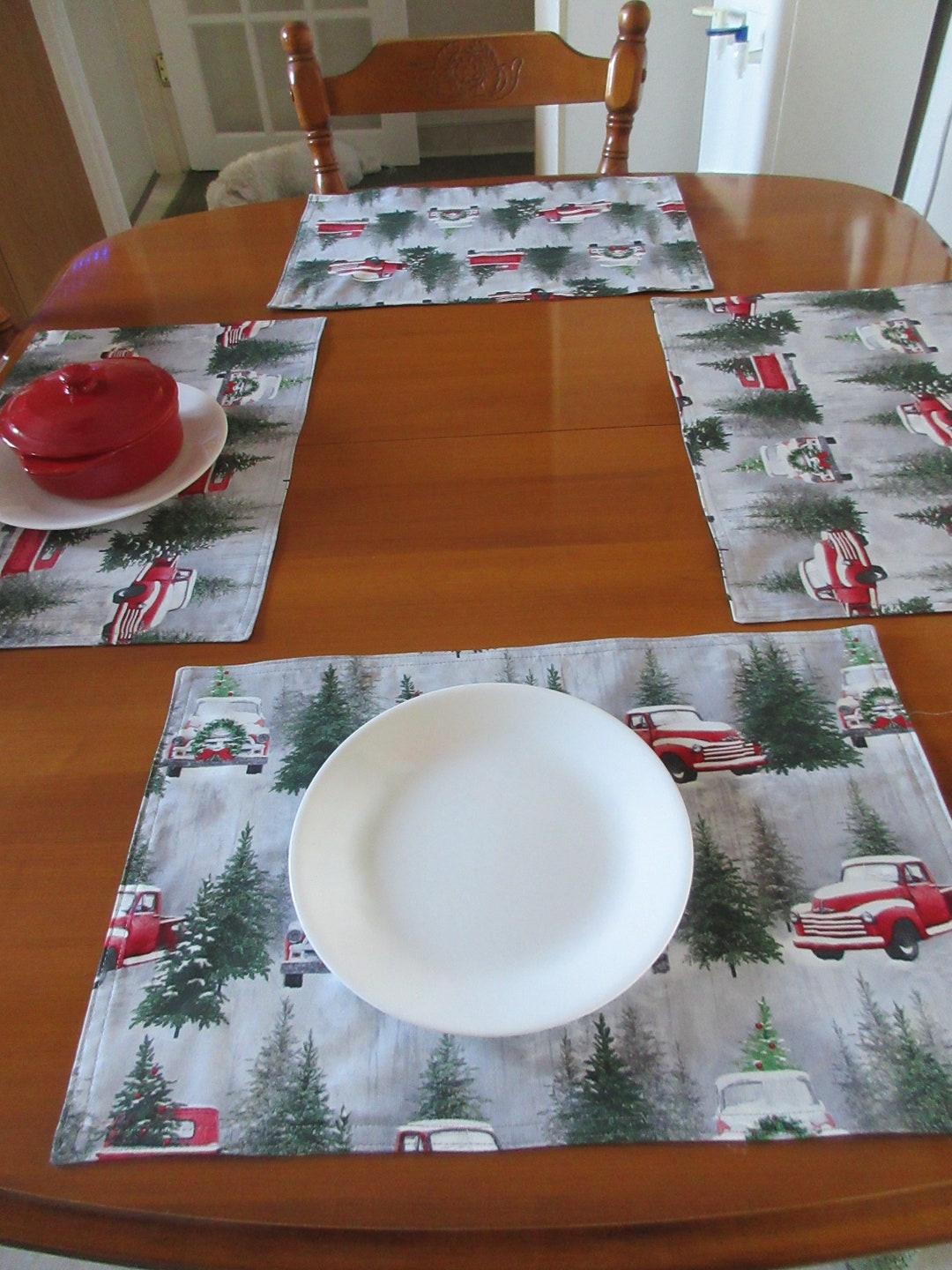 Christmas Placemats, Holiday Placemats, Bringing Home the Tree, Vintage ...