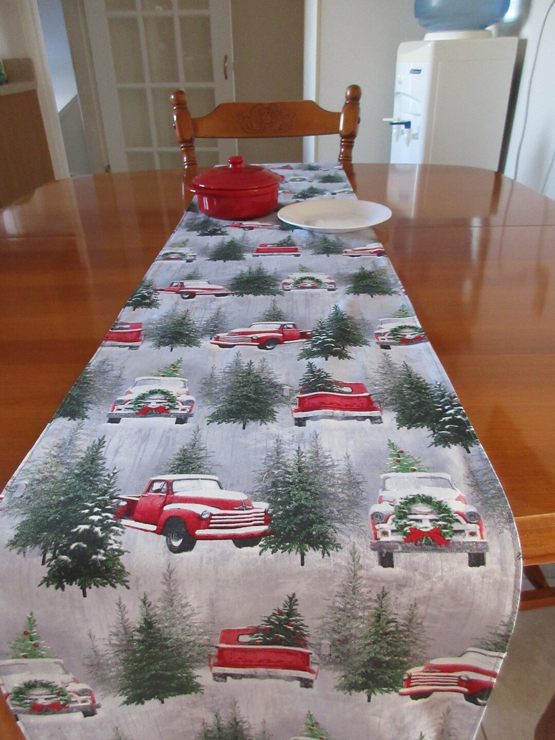 Christmas Table Runner, Holidays Table Runner, Bringing Home the Tree ...