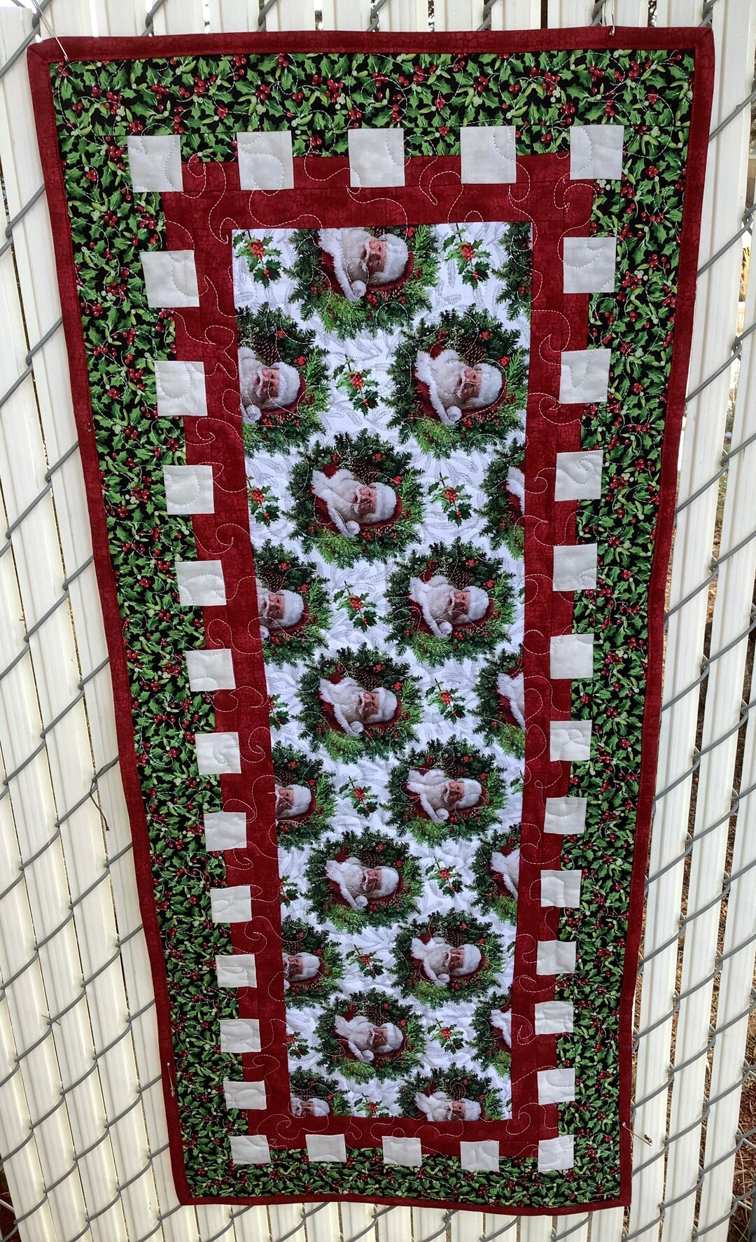 Santa Table Tunner, Quilted Christmas Table Runner, Santa Decor ...