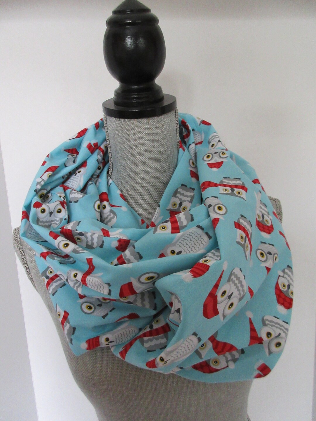 Infinity Scarf, Owls Dressed for Winter Scarf, Christmas Scarf, Owl ...