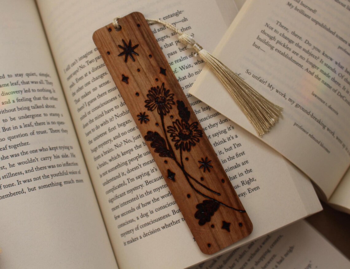 Hand Wood-burned Cherry Wood Bookmark, Bookish Pyrography Art, Great ...