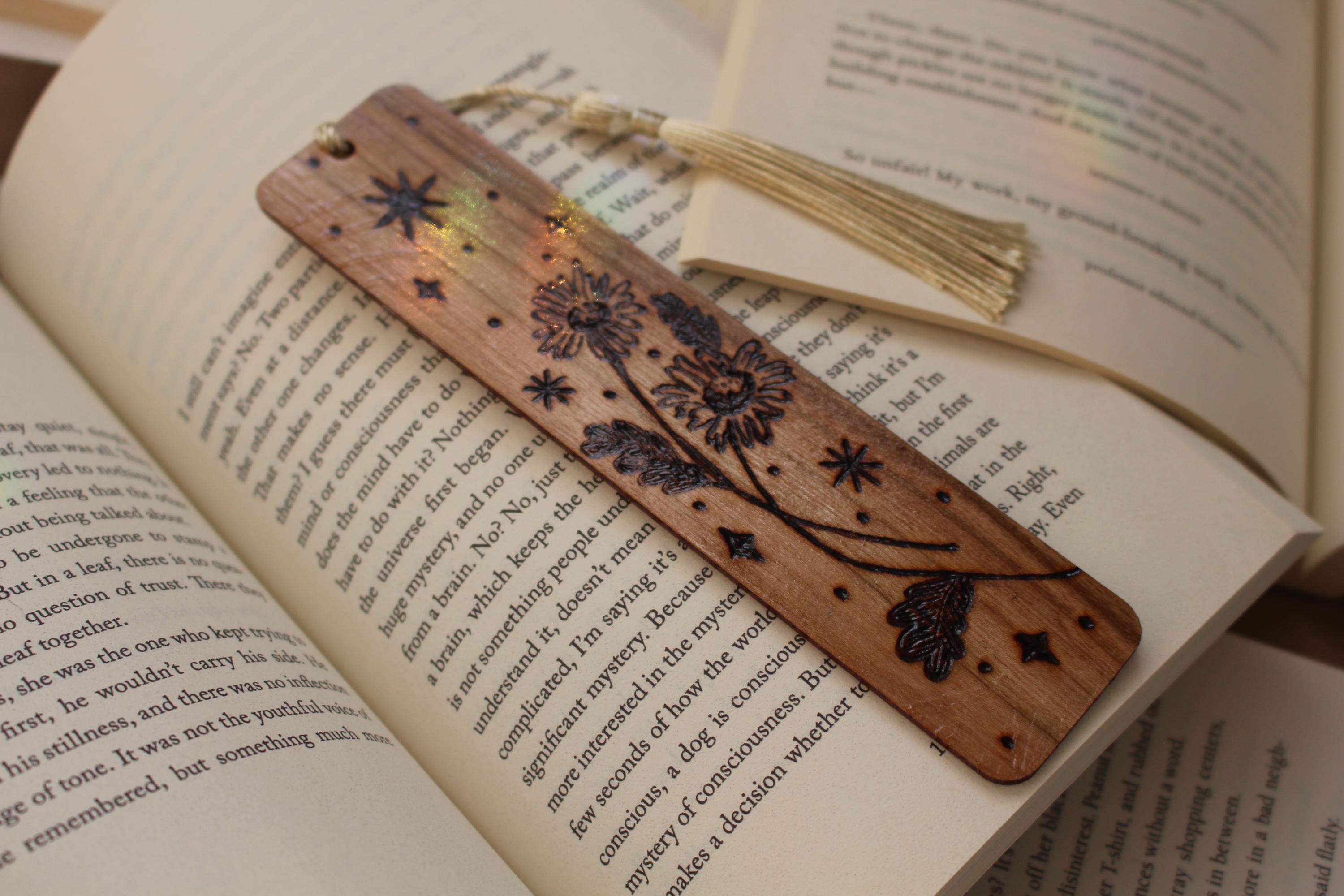 Hand Wood-burned Cherry Wood Bookmark, Bookish Pyrography Art, Great ...