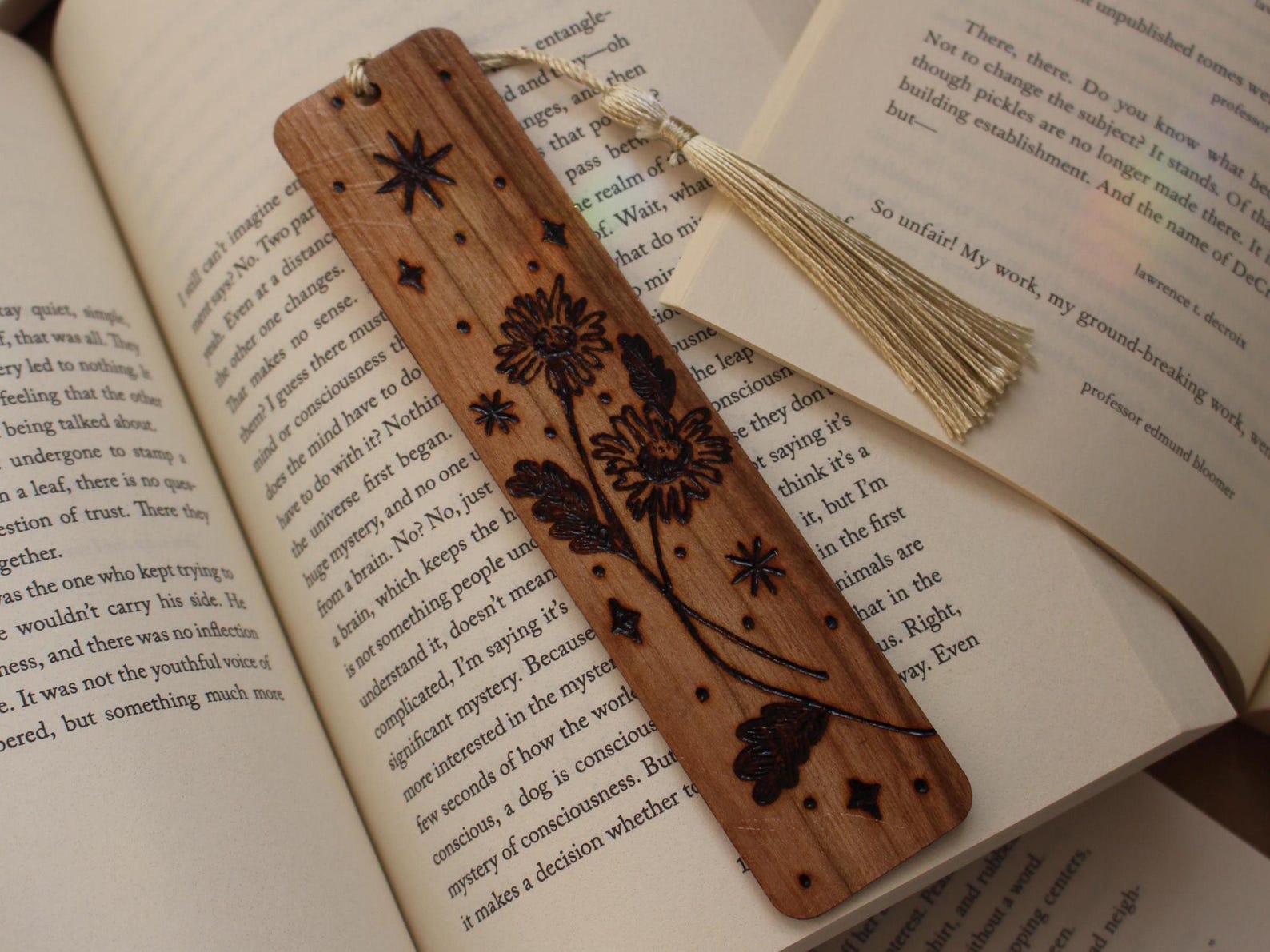 Wood-burned Cherry Wood Bookmark, Pyrography Floral Art - Etsy