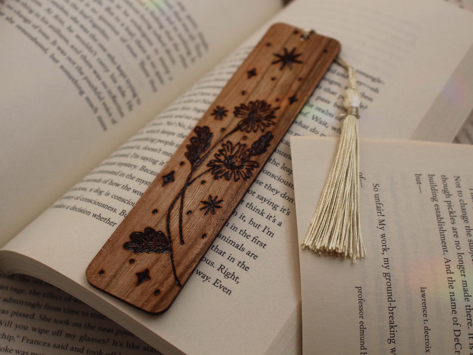 Wood-burned Cherry Wood Bookmark, Pyrography Floral Art - Etsy