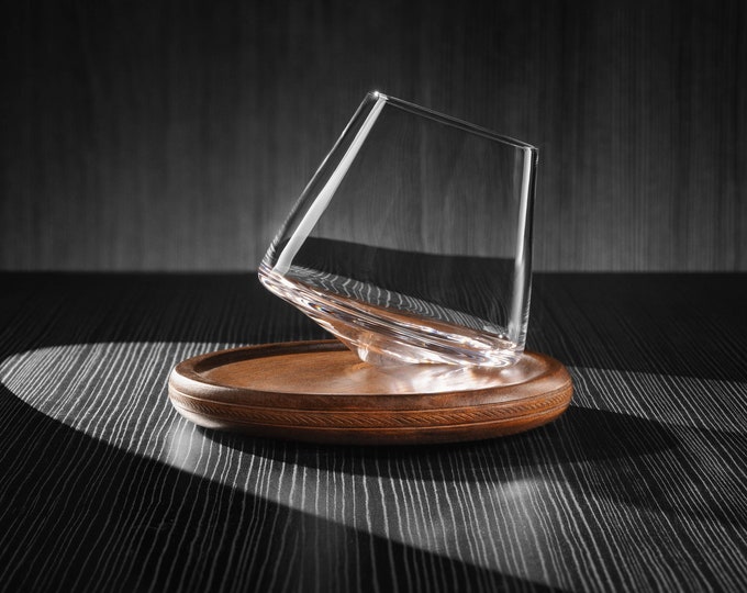 Aerating Spinning Whiskey Glass With Reversible Coaster - Etsy