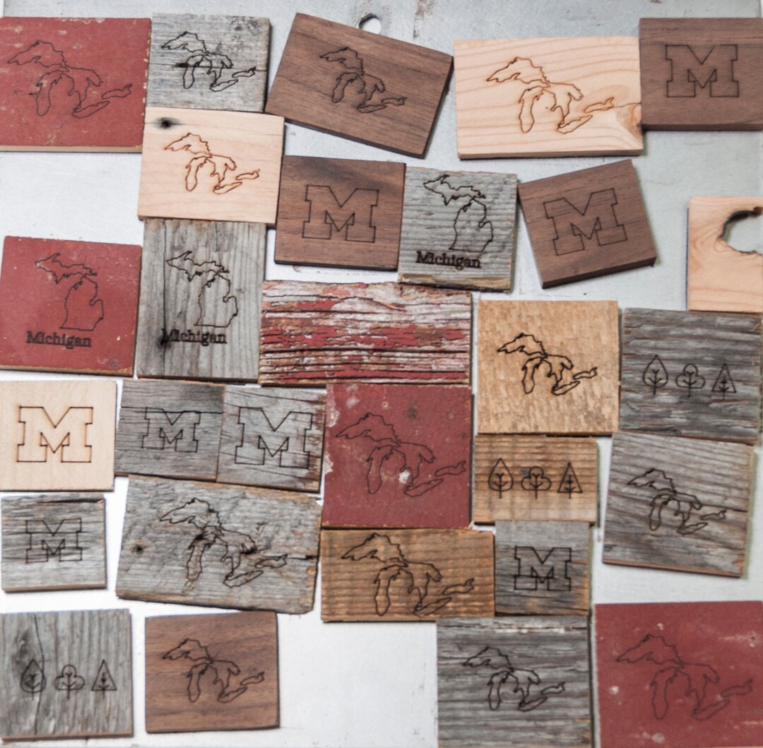 Barn Wood Etched Magnets, Set of 4 Wooden Fridge Magnets, Reclaimed ...