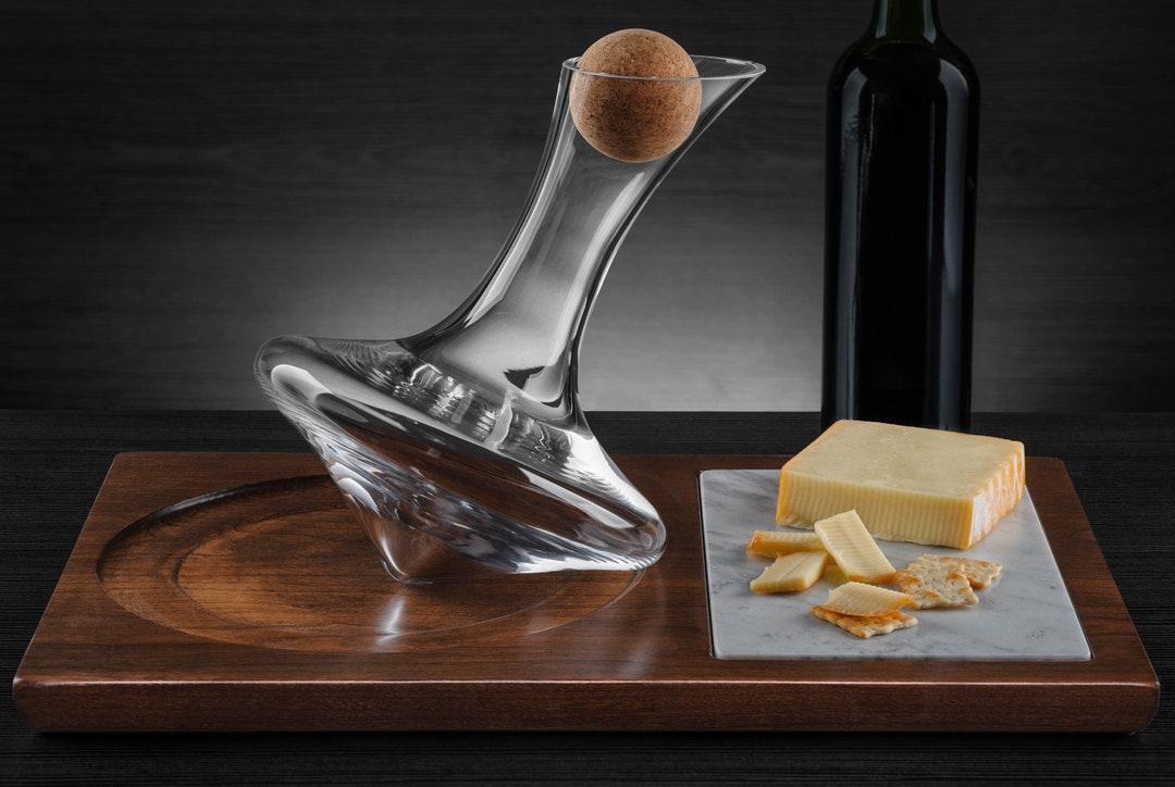 Aerating 750ml Wine Decanter on a Walnut Finished Stand With Marble ...