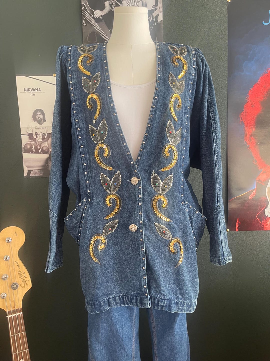 Vintage 1980s Embroidered Jean Jacket Vintage Denim Duster Embellished ...