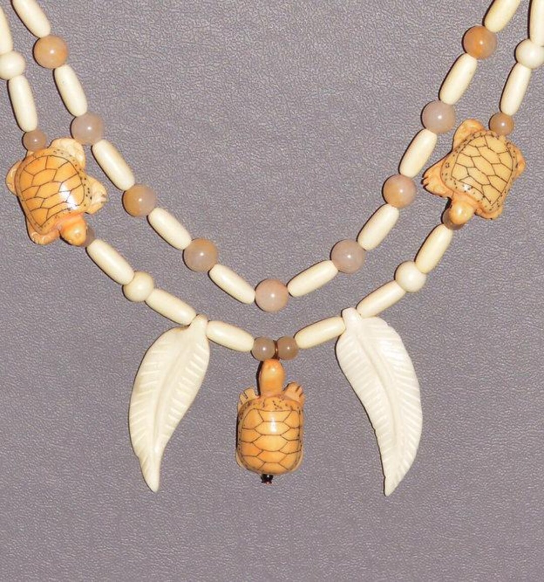 Native American Inspired Necklace With Bone and Citrine Beads, Carved ...