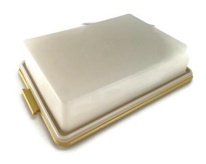 Tupperware Cake Carrier Keeper 622-623 Harvest Gold Sheer Lid Rectangle ...