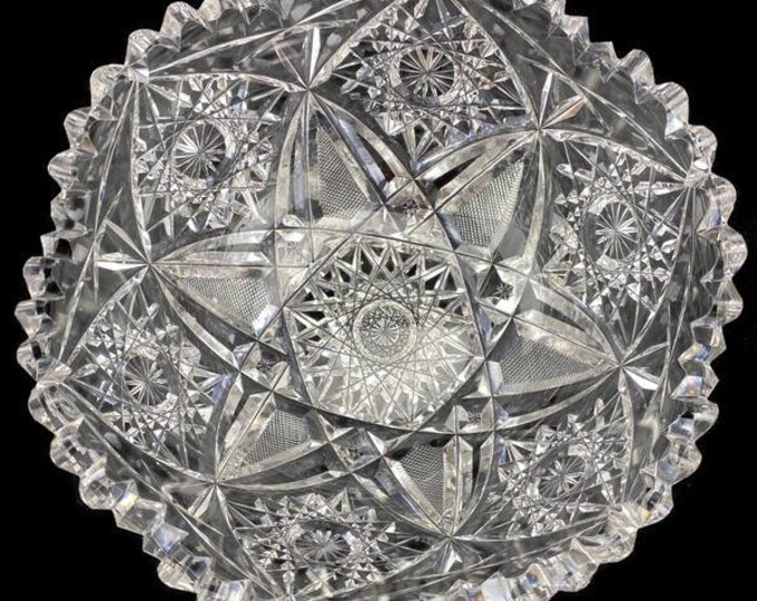 American Brilliant Cut Glass Clear Crystal Serving Bowl 7" Star David ...