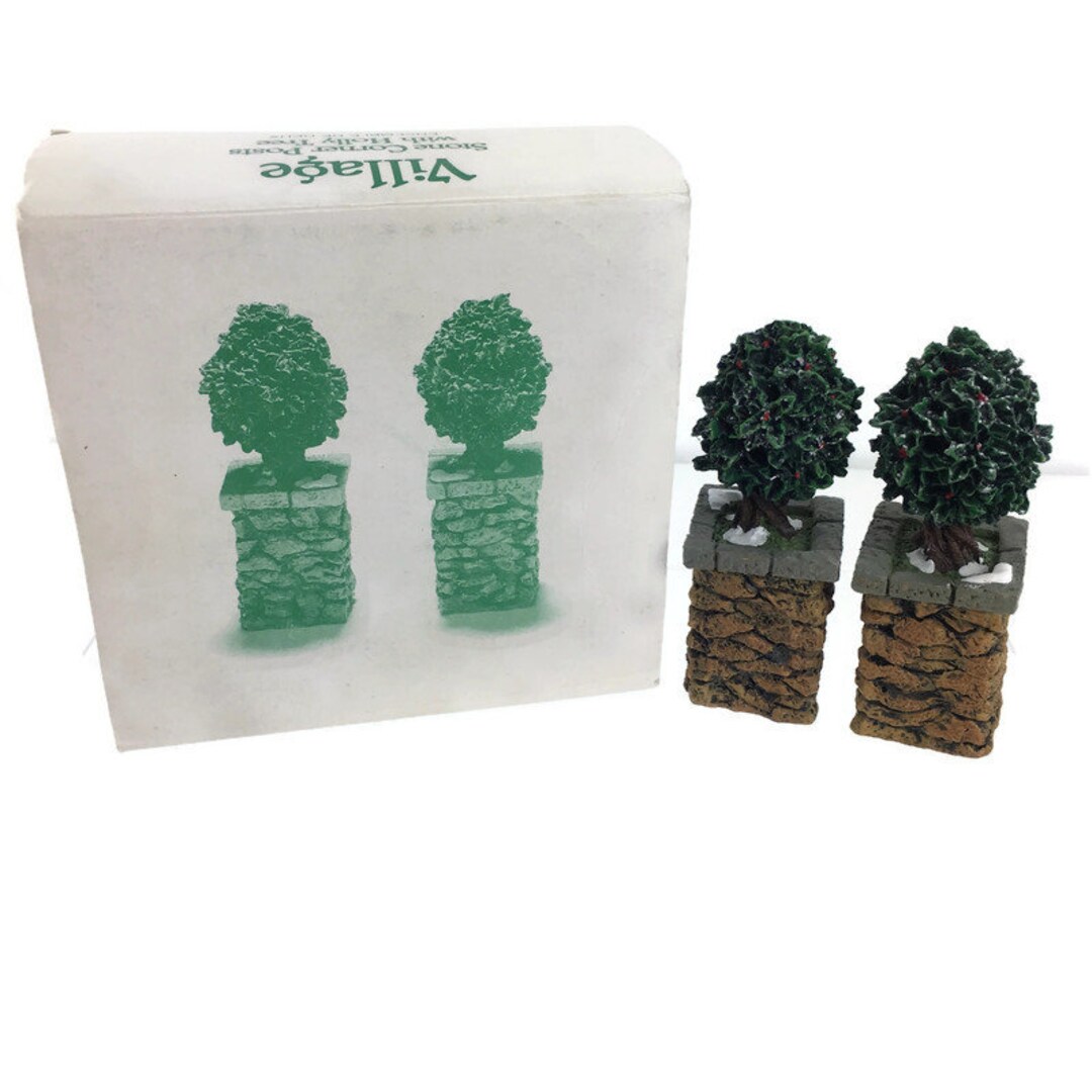 Department 56 Stone Corner Posts With Holly Tree Set of 2 in - Etsy