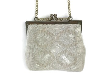 Vintage White Beaded Evening Bag Purse by Walborg, Hong Kong - Etsy