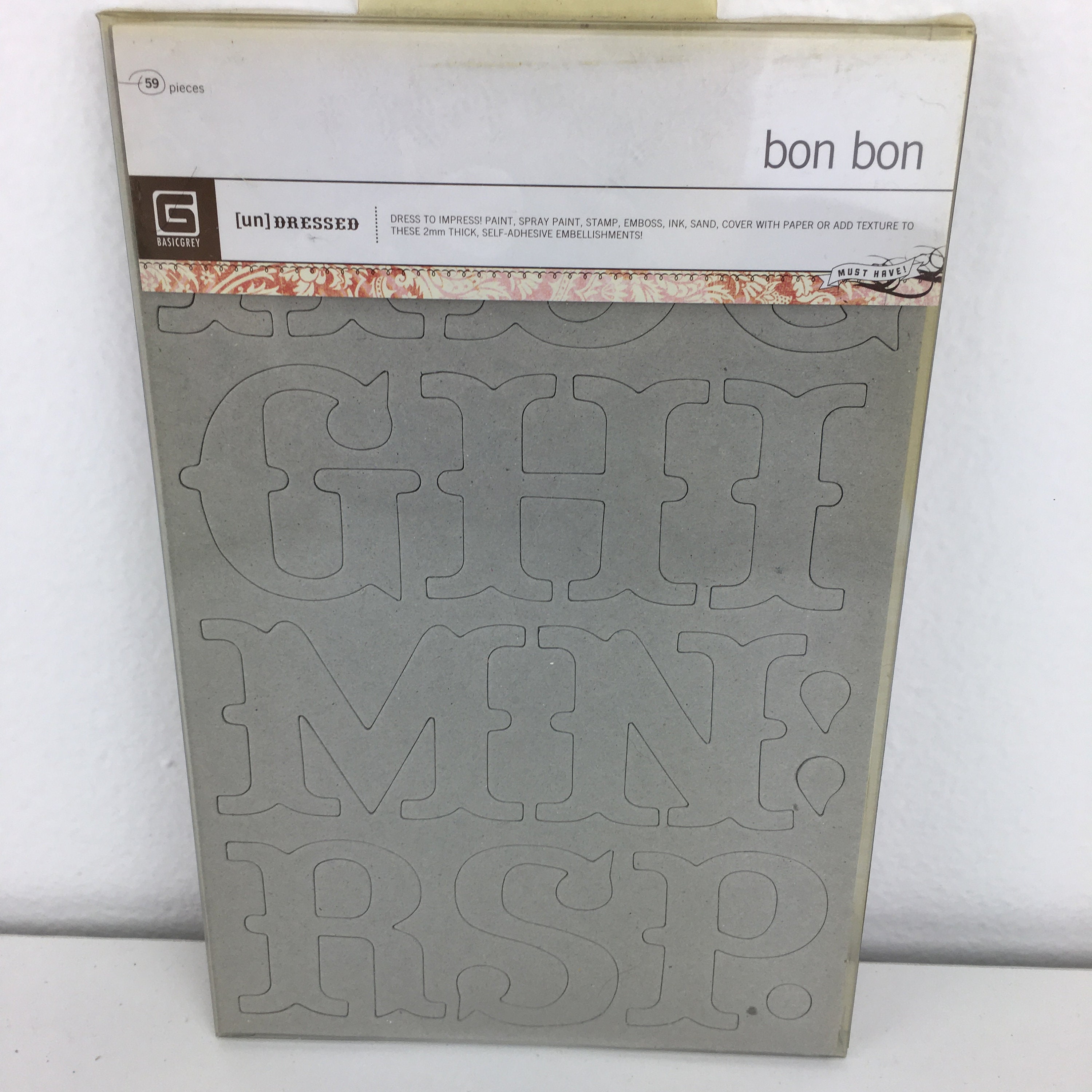Basic Grey Undressed Chipboard Alphabet Numbers Sets U PIC Middleset Margie Bon Bon Mini ...