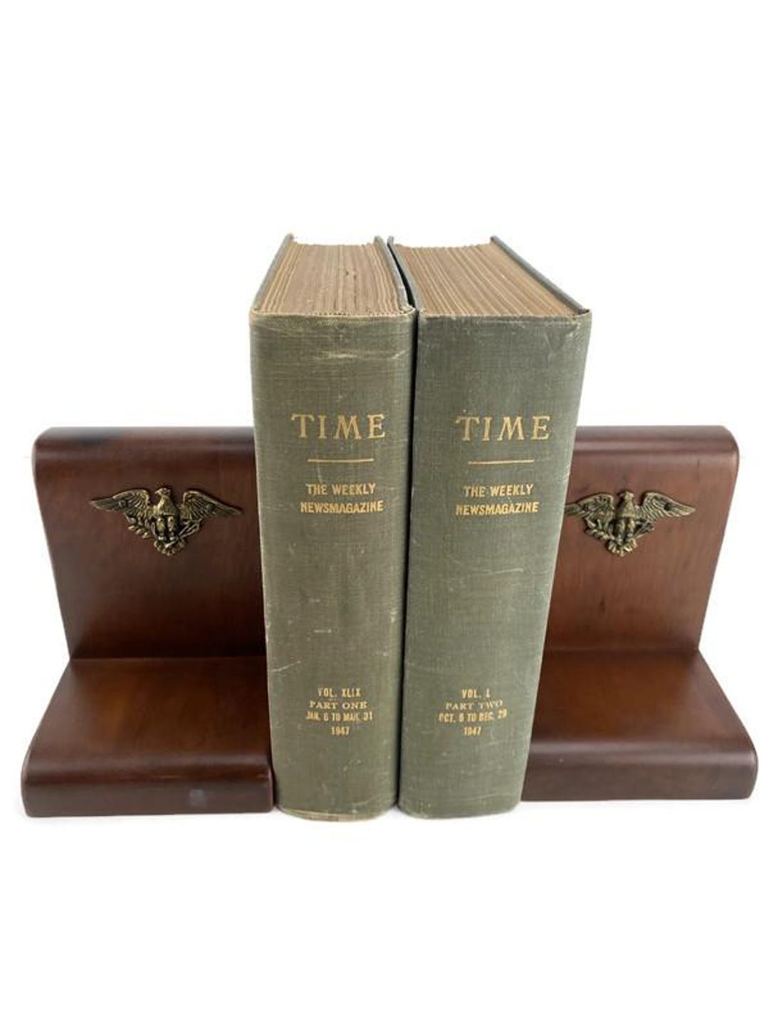 Brass Eagle Emblem Wooden Bookends Pair Book Ends VTG MCM Americana ...