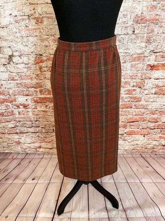 Red Green Tartan Plaid Pencil Wrap Around Skirt Women… - Gem