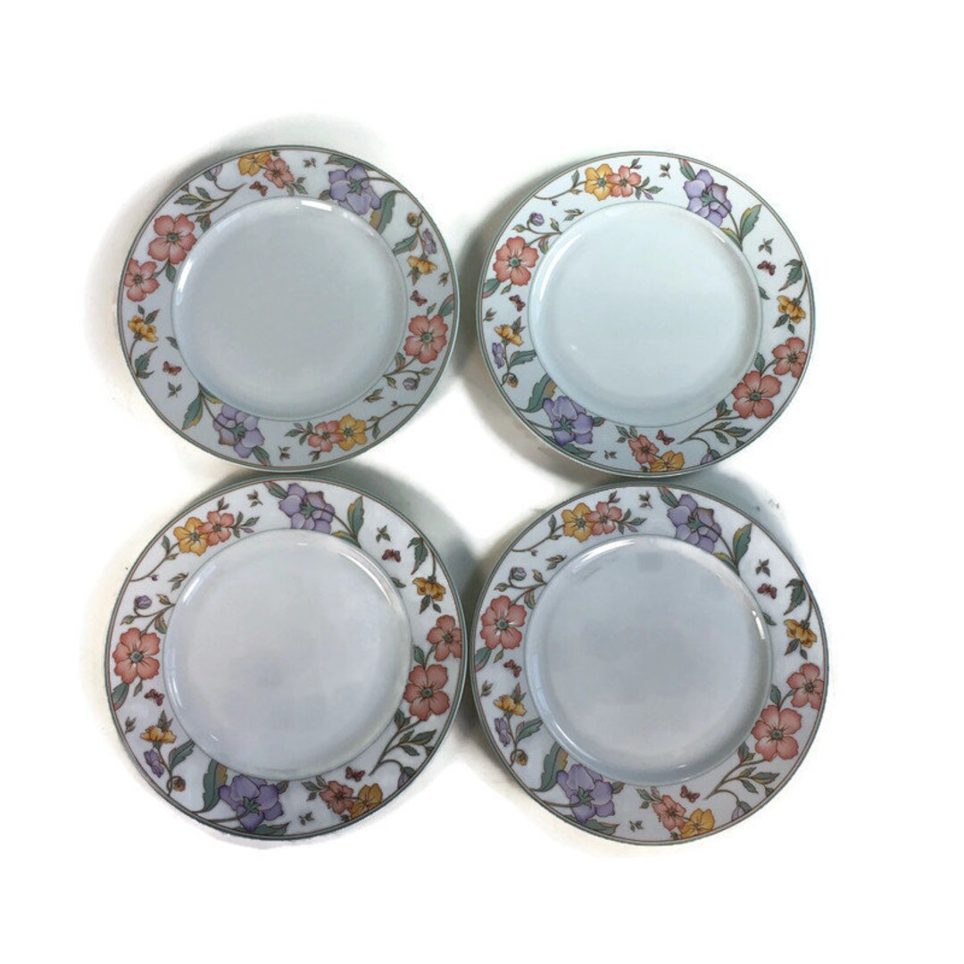 Lehmann Dinner Plates 10 Set of 4 Floral Butterflies Green Orange ...