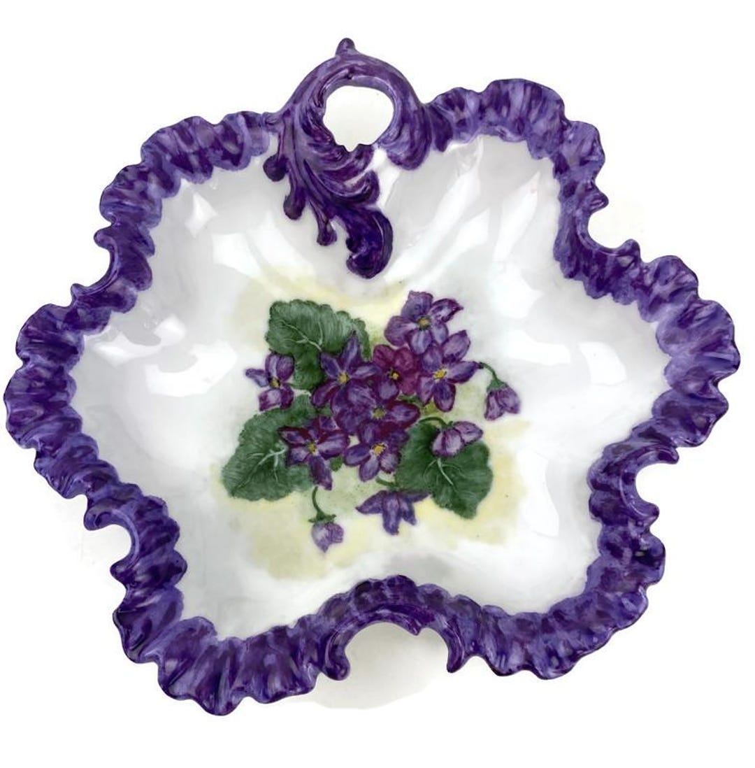 Purple Floral Bouquet Vanity Boudoir Trinket Tray Plate Dish Hand ...