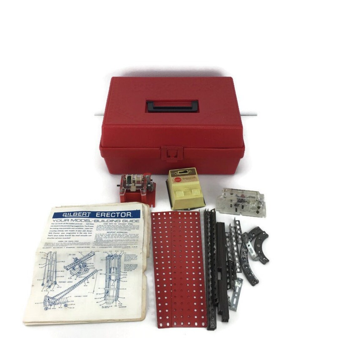 Gabriel Erector Set in Red Plastic Tool Box Carry Case W/ Instruction ...