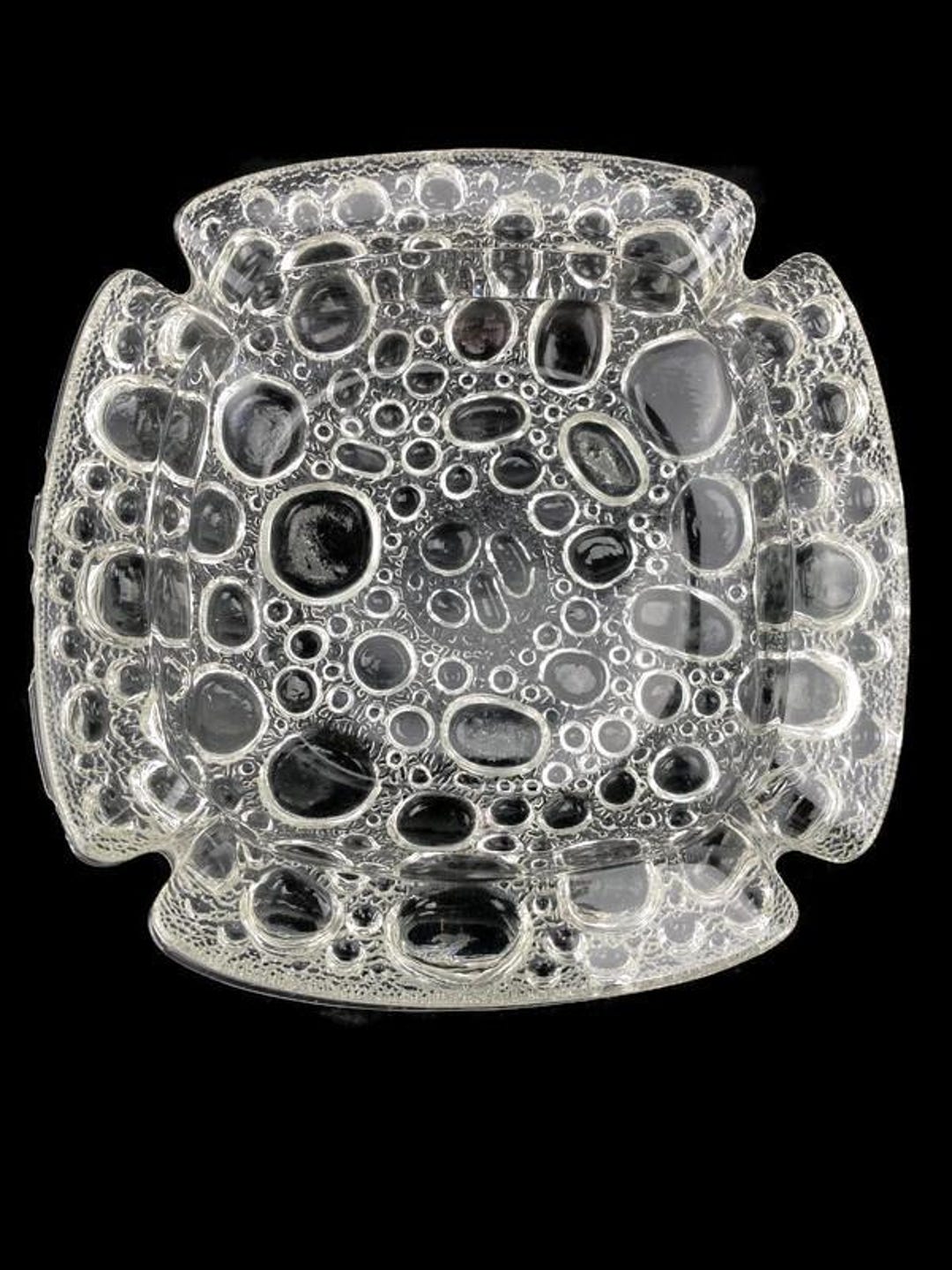 Clear Bubble Pebble Ashtray Crystal Glass Square Cobblestone Heavy VTG ...