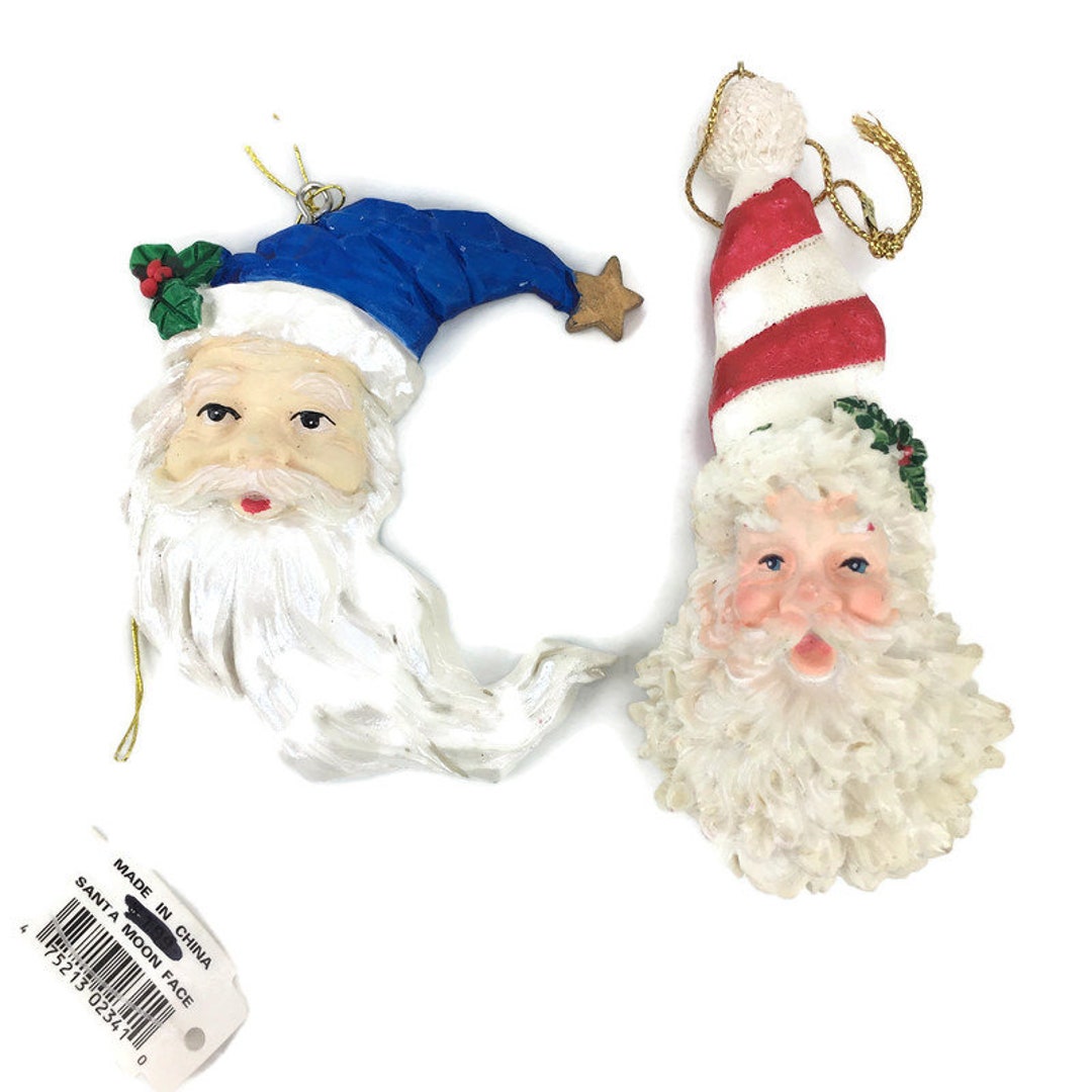 Santa Head Moon Face Ornaments 4" Lot of 2 Vintage Christmas - Etsy