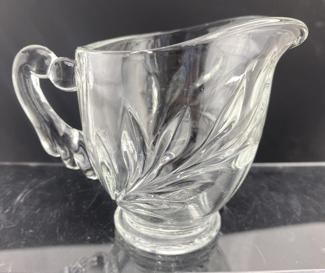 Indiana Glass Willow Open Creamer Sugar Set Clear Pressed Embossed Leaf ...