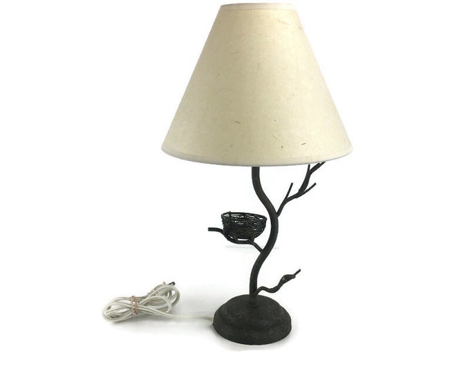 Figural Tree Branch Limb Twig Lamp & Shade W/ Bird Nest Eggs Metal ...