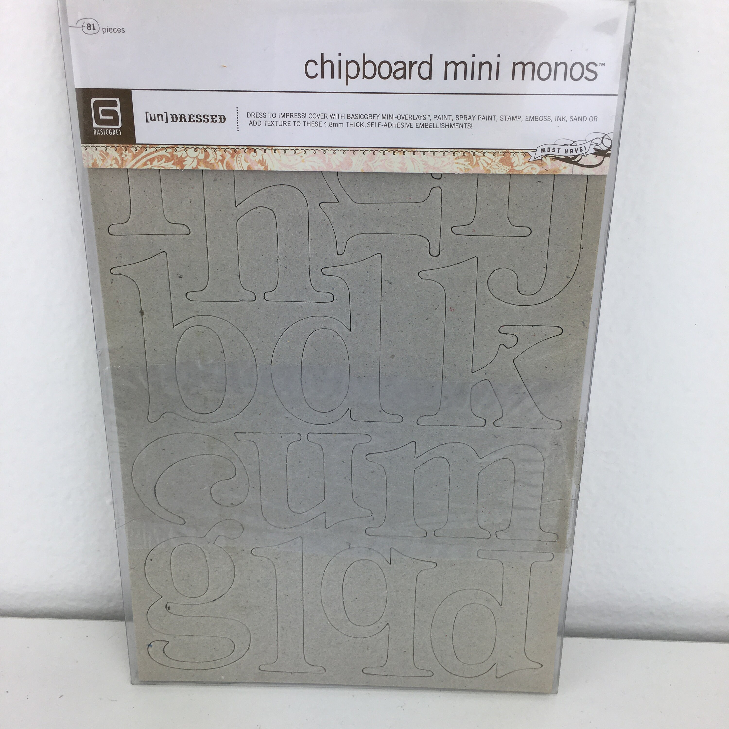 Basic Grey Undressed Chipboard Alphabet Numbers Sets U PIC Middleset Margie Bon Bon Mini ...