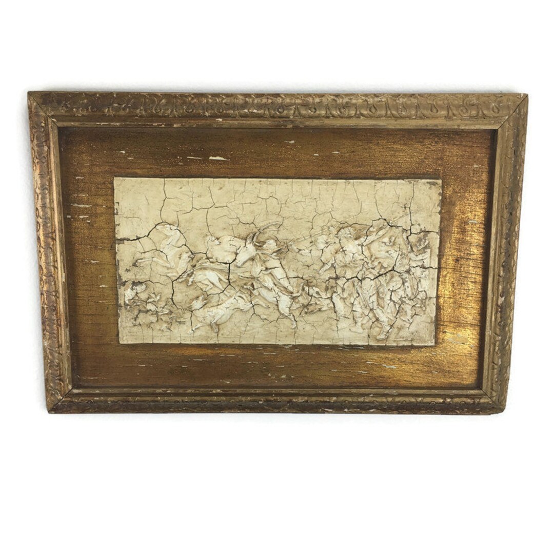 Grecian Hunting Scene Wall Art 3D Plaque Plaster on Wood - Etsy