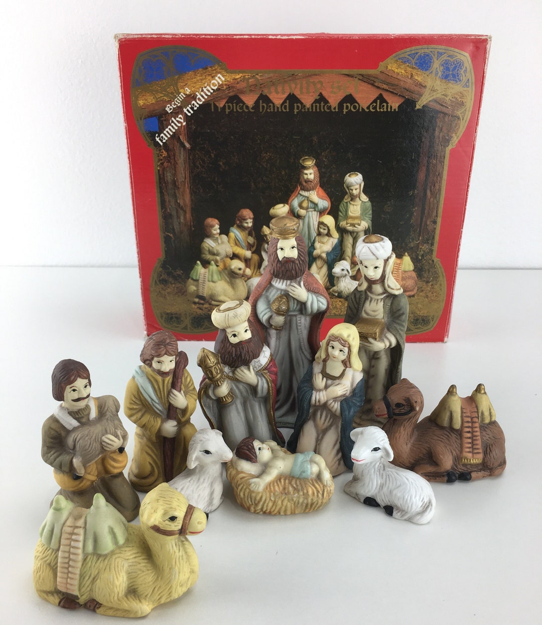 Nativity Set 11pc Hand Painted Porcelain Figurines W/ Box Vintage ...