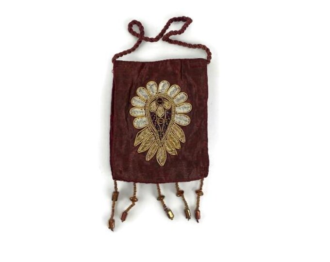 Amulet Bag Small Mini Belt Purse Pouch 4.5" Purple Gold Beaded VTG Boho ...