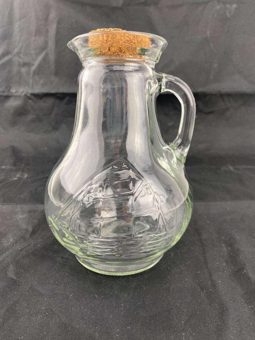 Embossed Sailboat Clipper Ship Pitcher Jar Clear Glass Vase Bottle ...
