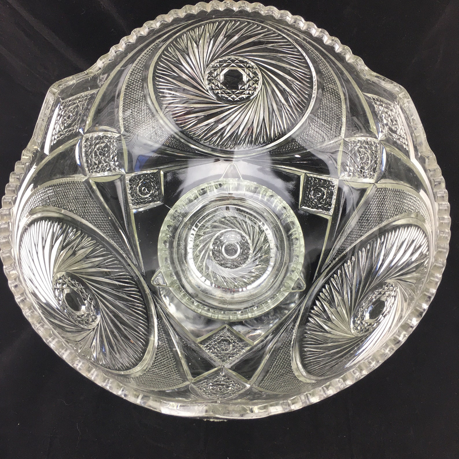 L.E. Smith Mckee EAPG Aztec Pinwheel Punch Bowl Set 14 Pc With Pedestal ...