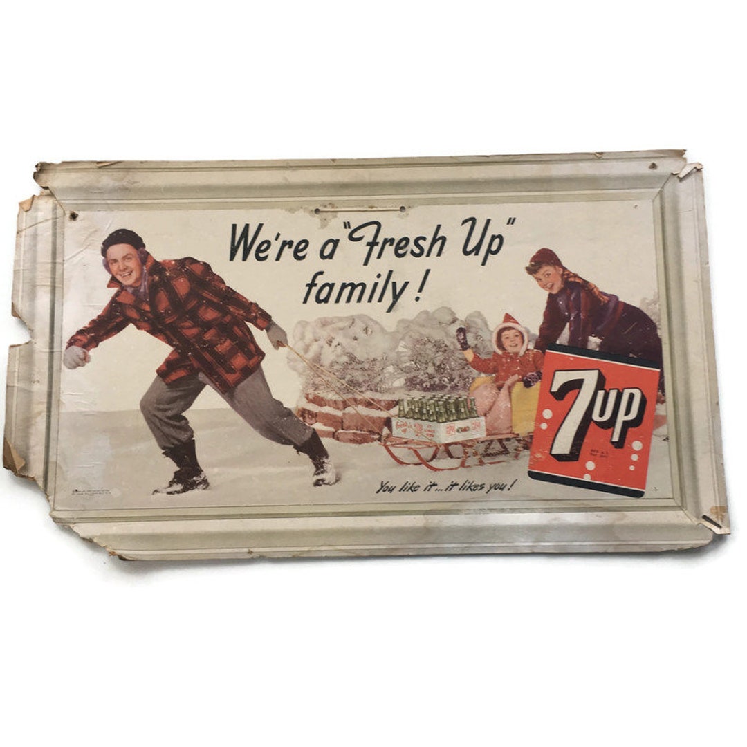 Vintage 1940's 7up Advertising Ad Sign Poster Cardboard Distressed ...