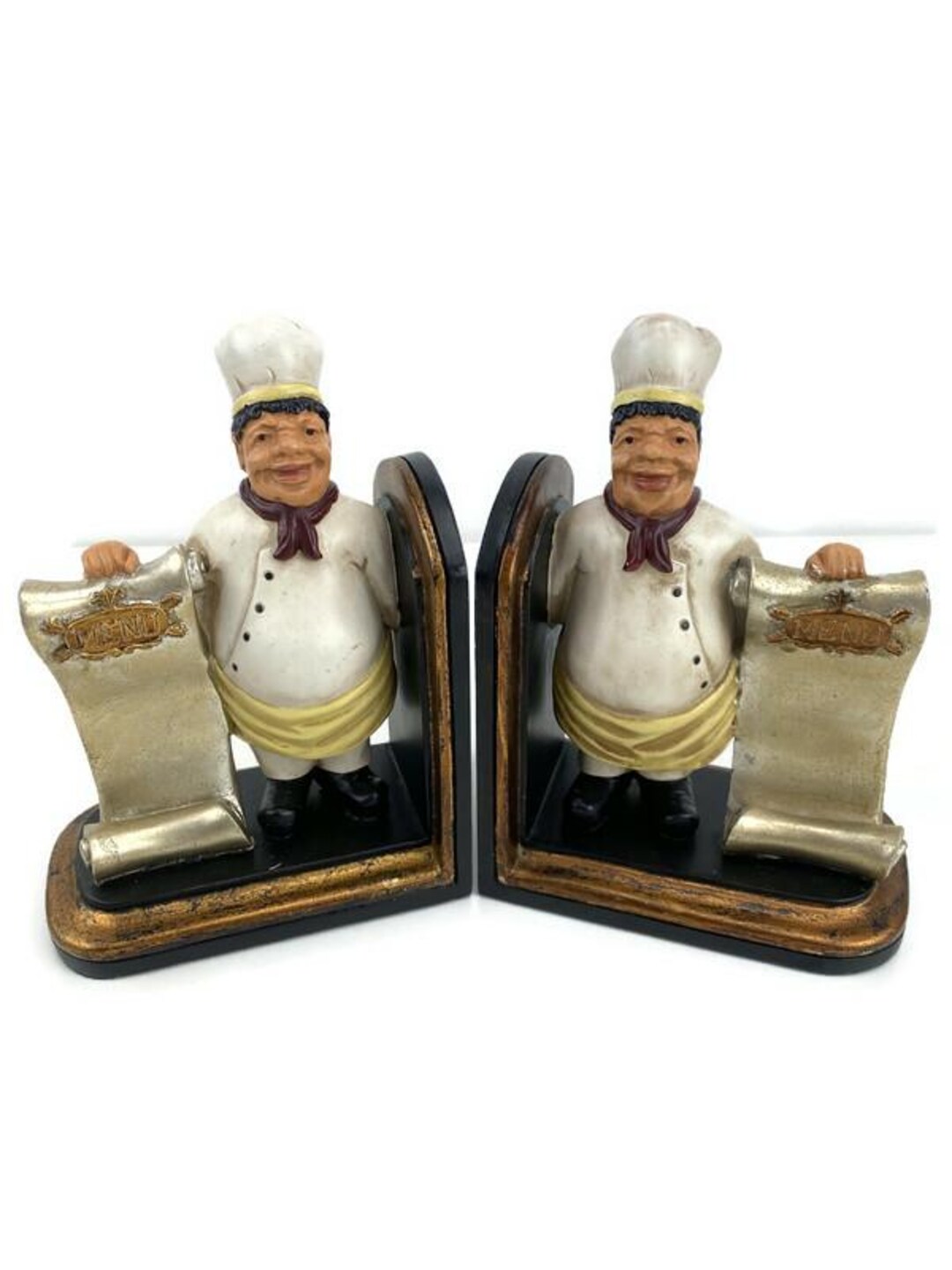 Fat Happy Italian Chef Bookends Pair French Cook Chef Bistro Menu Heavy ...