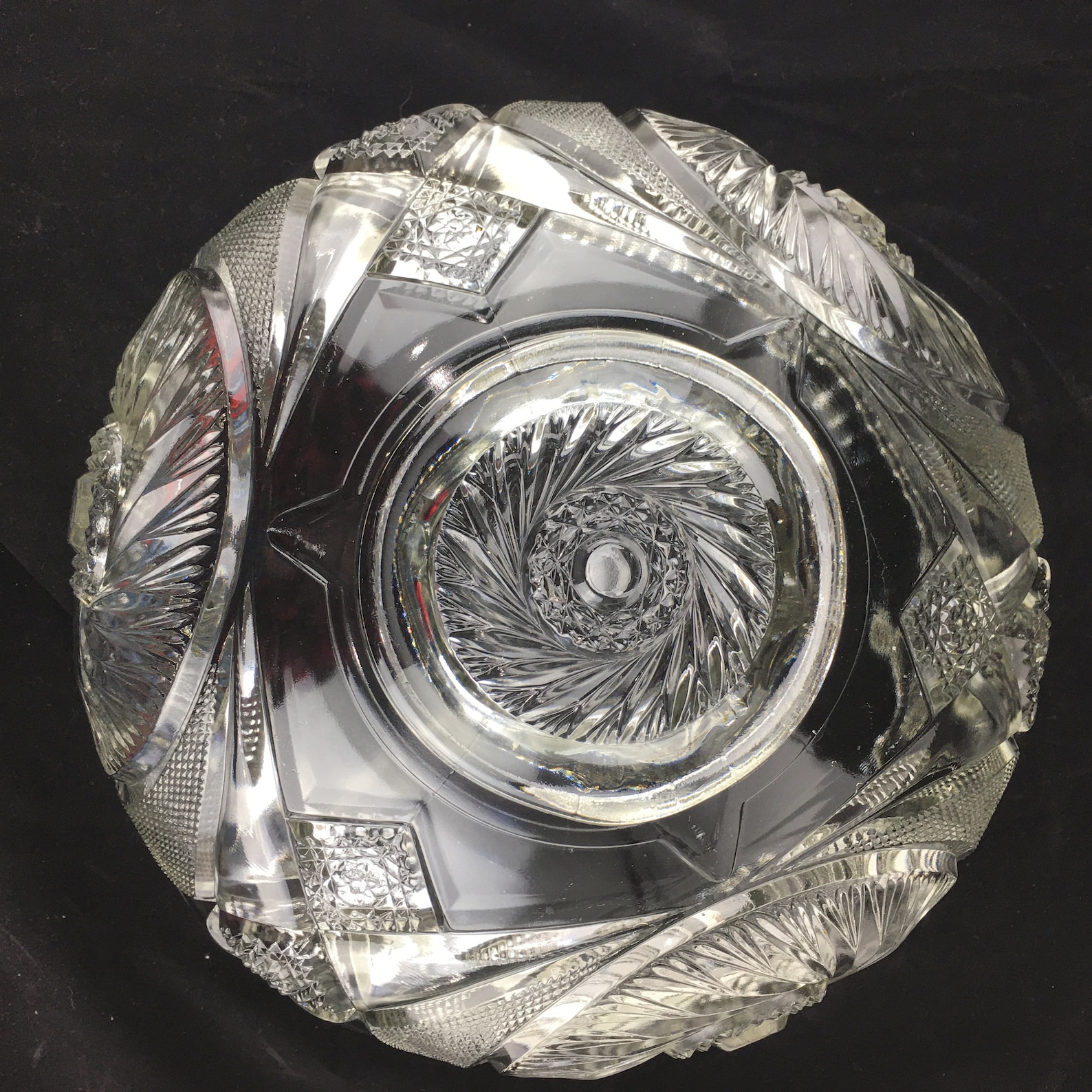 L.E. Smith Mckee EAPG Aztec Pinwheel Punch Bowl Set 14 Pc With Pedestal ...