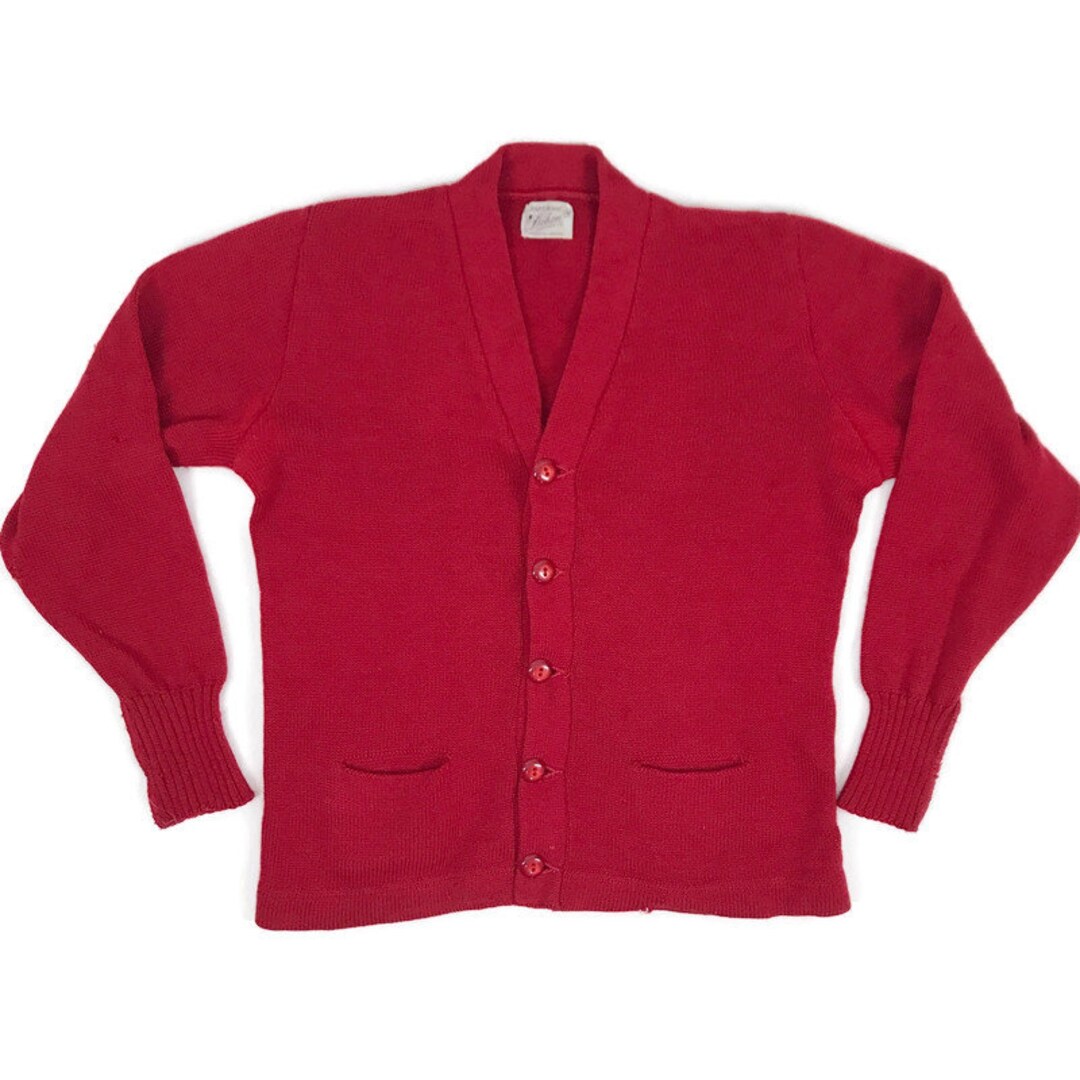 Vintage 50s Cardigan Sweater Mens Red Wool Varsity Letter Collegiate M ...